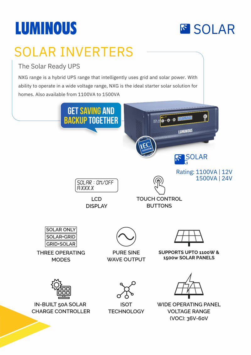 Buy New Luminous 1500VA 24V Hybrid Solar Inverter NXG 1500VA With Built ...
